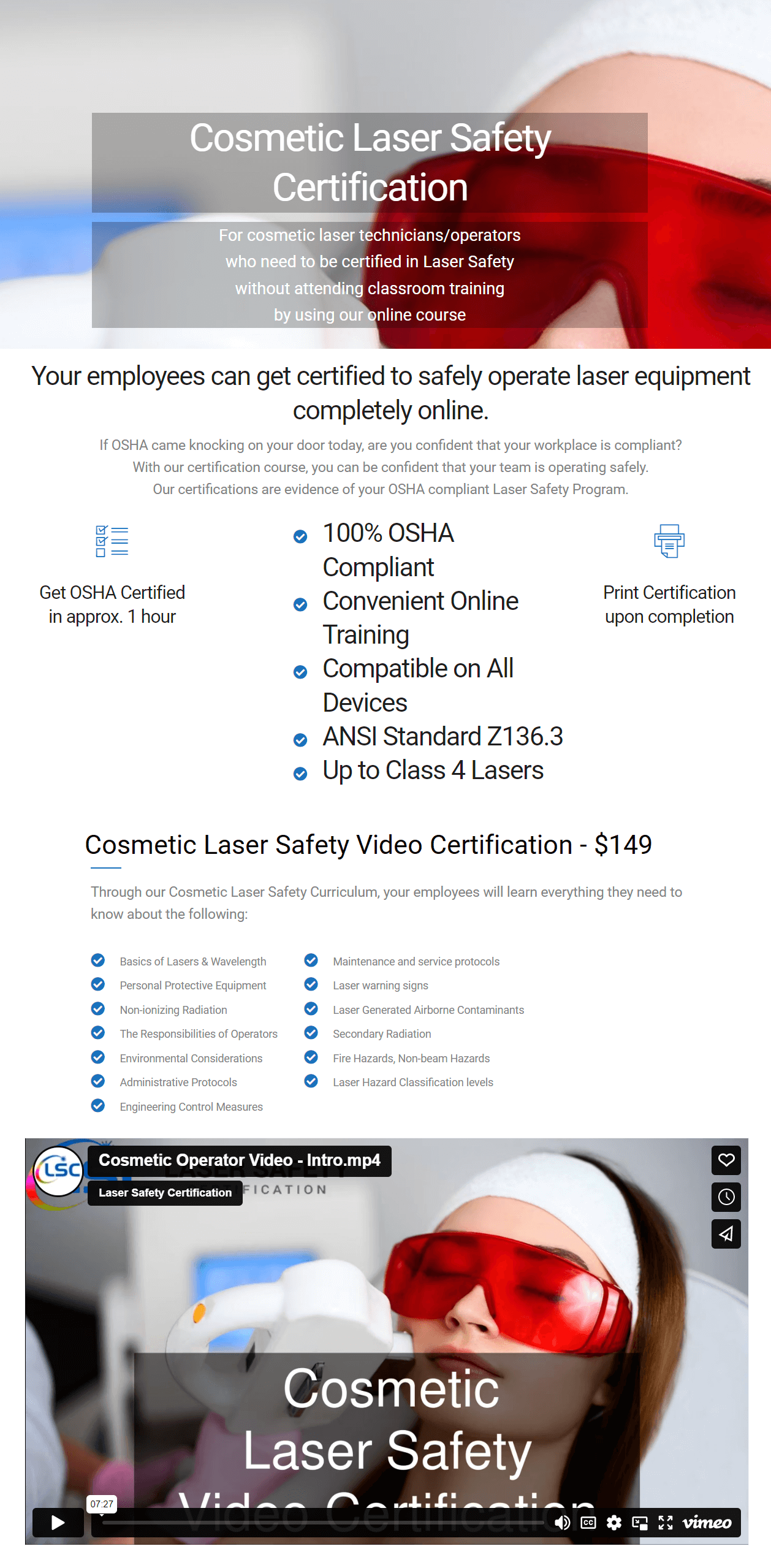 Choose your Cosmetic Operator Video Course - Laser Safety Certification
