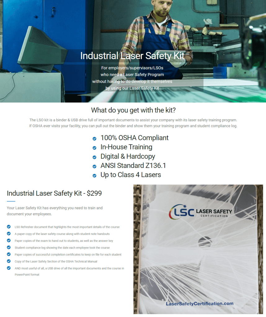 Choose your Industrial Operator In-House Product - Laser Safety Certification