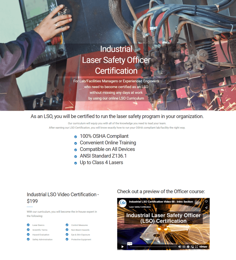 Choose your Industrial LSO+Operator Video Course - Laser Safety ...